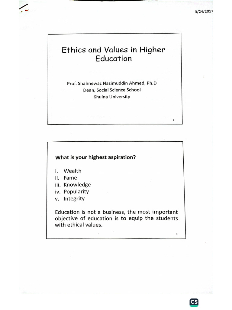 Ethics And Values In Higher Education Pdf