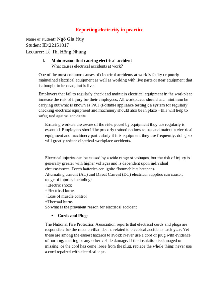 Preventing Electrical Accidents at Work | PDF | Electrical Wiring ...