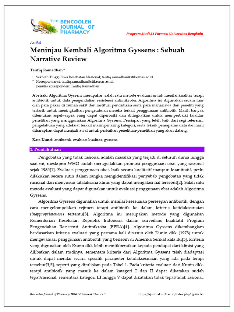 Meninjau Kembali Algoritma Gyssens - Sebuah Narrative Review | PDF