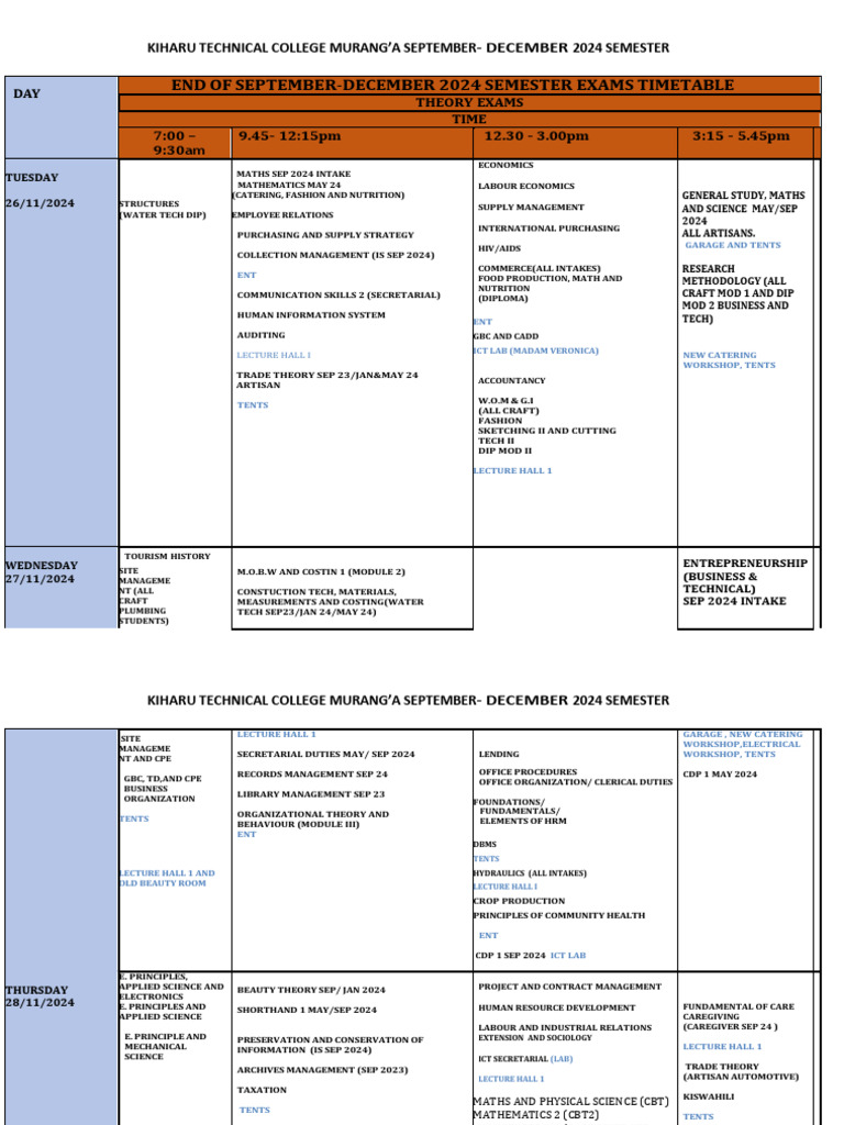 updated end of semester exam timetable | PDF | Textiles | Science