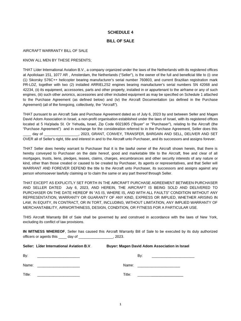 Sch4 - Bill of Sale Draft | PDF | Security Interest | Contract Law
