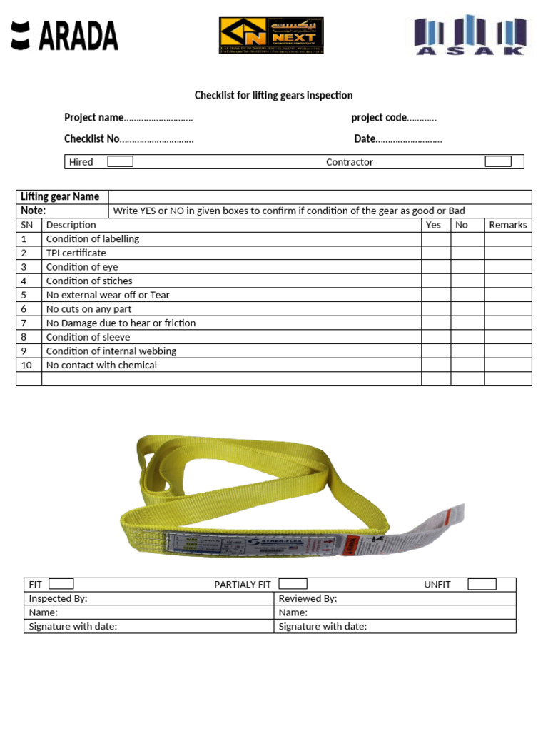 Lifting Gear Inspection Checklist | PDF