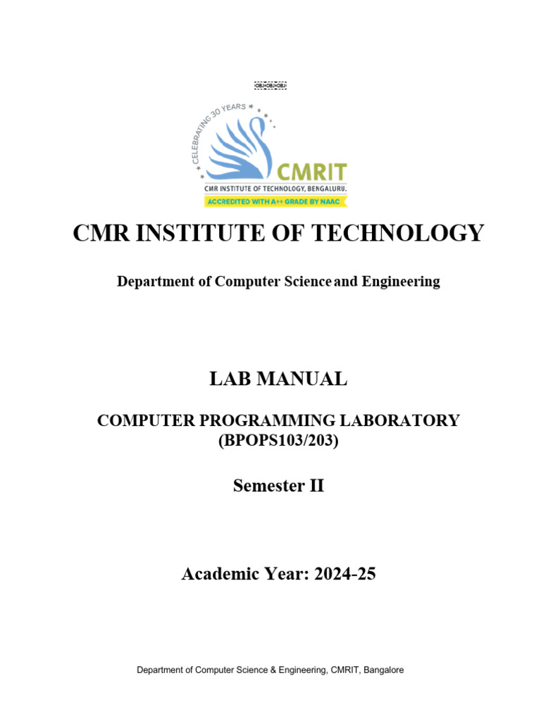 BPOP103 - 203 - C Programming Lab Manual | PDF | Matrix (Mathematics) | Computer Program