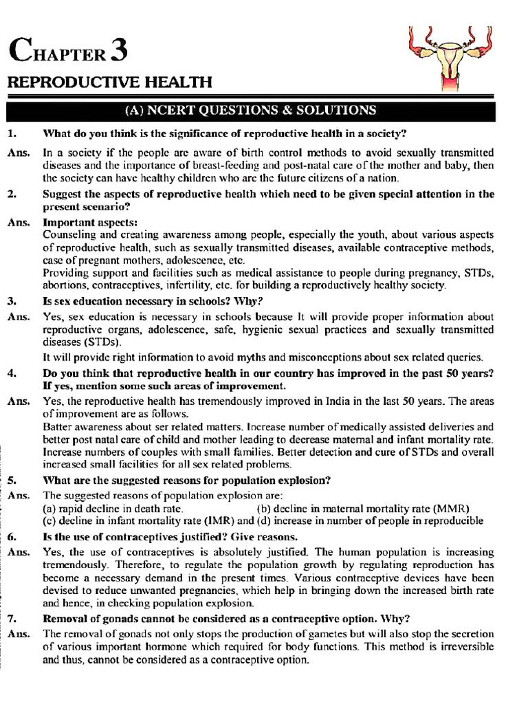 Reproductive Health - 12 Bio Lesson 3 | PDF