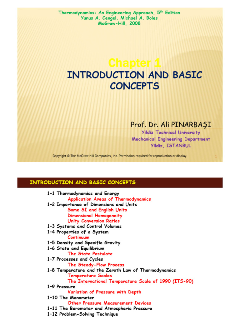 Thermo Ch1 Introduction and Basic Concepts 4ekim | PDF | Temperature | Pressure