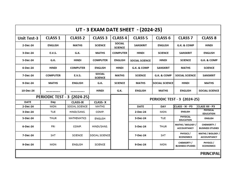 Revised Ut - 3 Exam Date Sheet | PDF | Standardized Tests | Mathematics