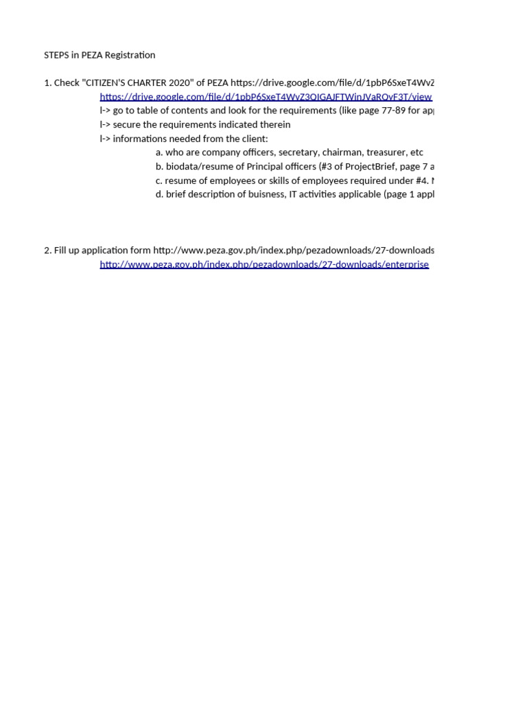 Steps in PEZA Registration | PDF