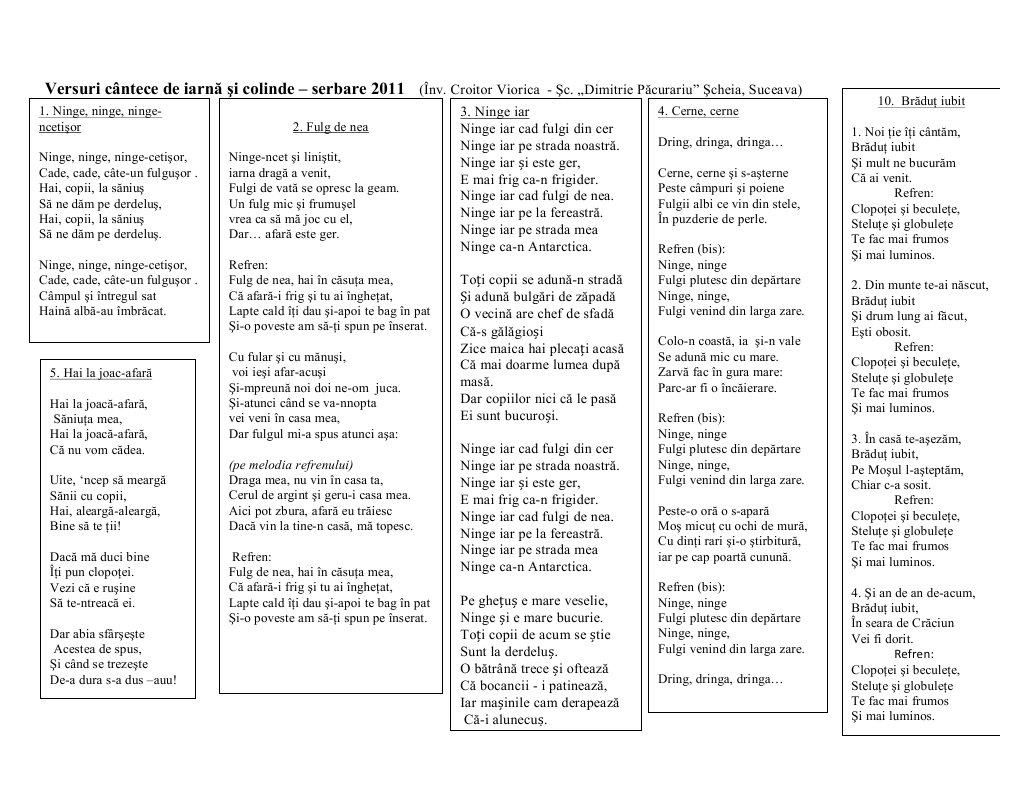 Versuri Cantece de Iarna | PDF