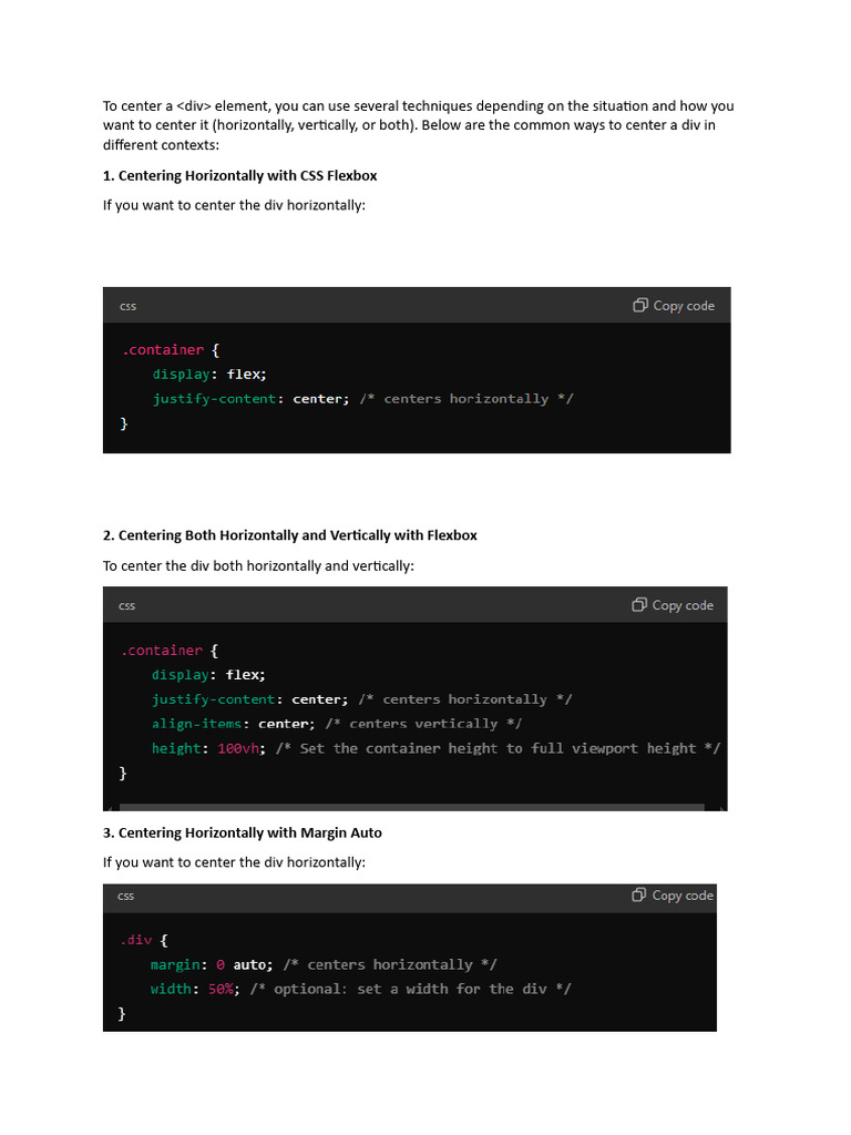 To center a div | PDF | Web Design | Cascading Style Sheets