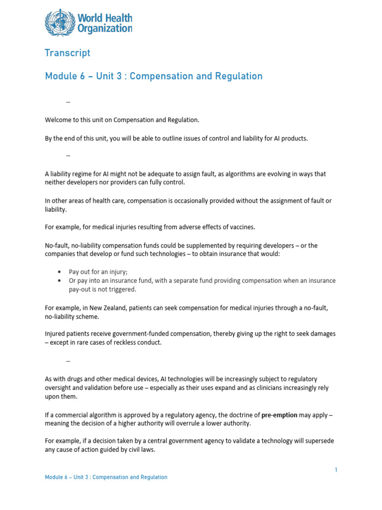 WHO_EthicsAI_Transcript_Module6_Unit3_en_v0.1 | PDF | Artificial Intelligence | Intelligence (AI ...