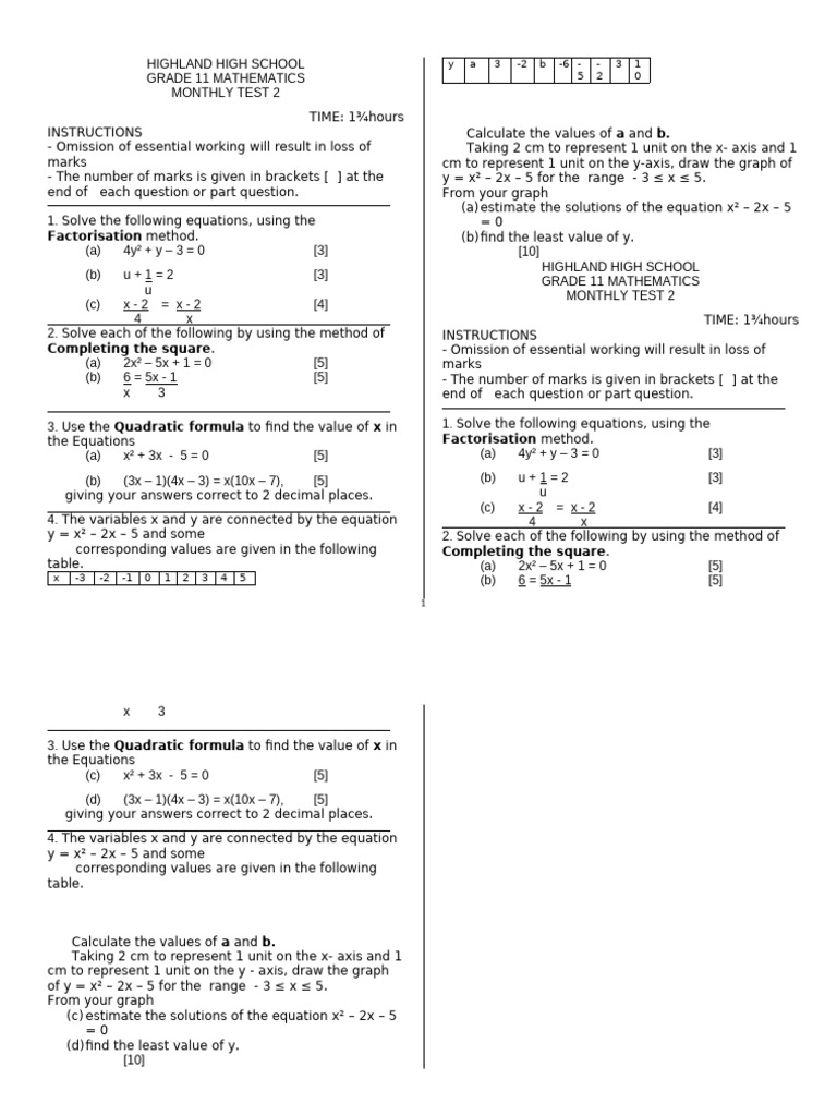 HHS - Grade 11 Maths Monthly Test 2 | PDF | Mathematical Objects ...