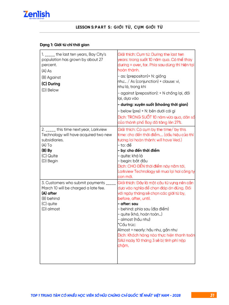 Đáp Án Lesson 5 - Camp Bomb RC 2024 | PDF