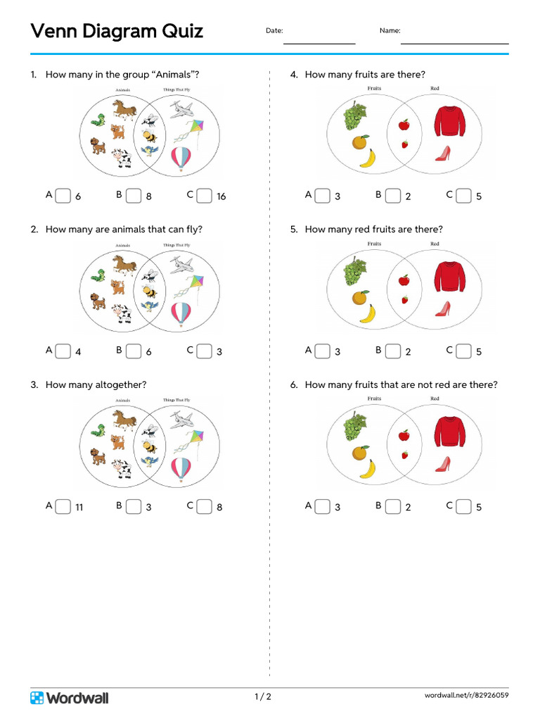 Venn Diagram Quiz Quiz | PDF