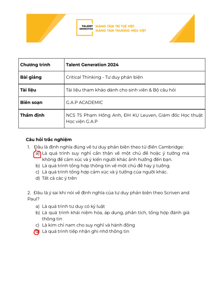 Critical Thinking Handouts | PDF