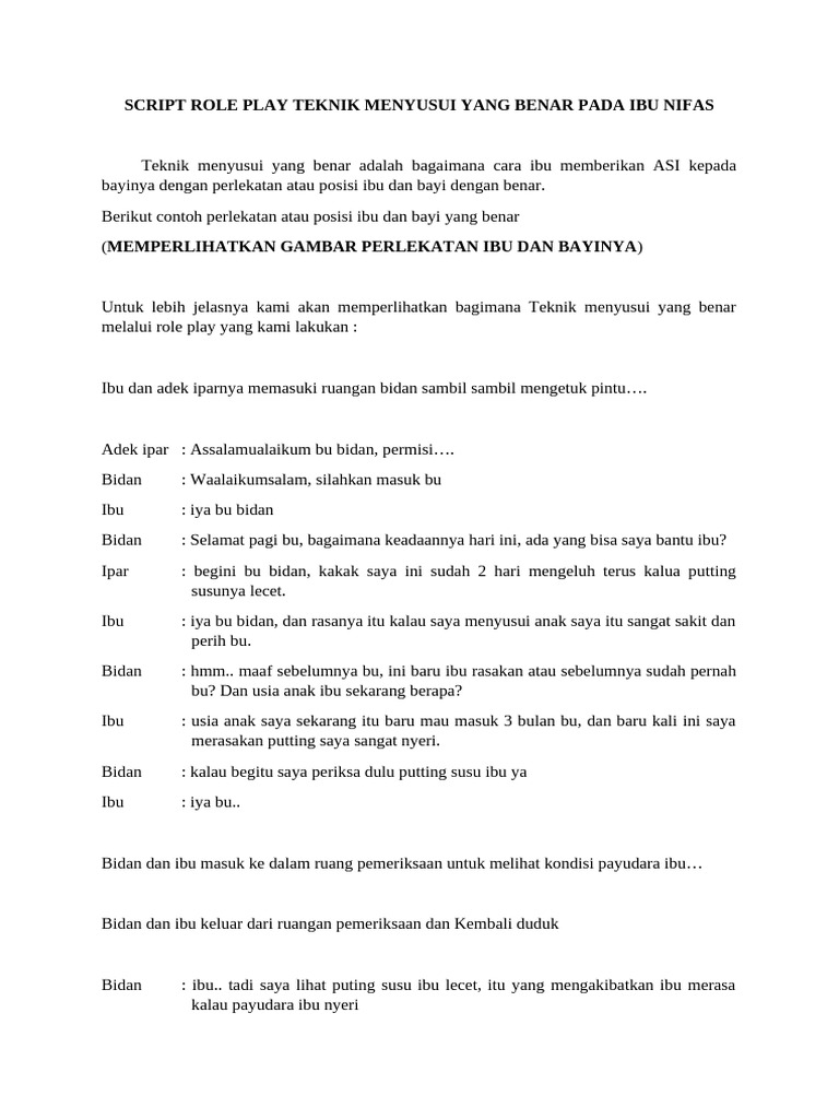 Script Role Play Teknik Menyusui Yang Benar Pada Ibu Nifas | PDF