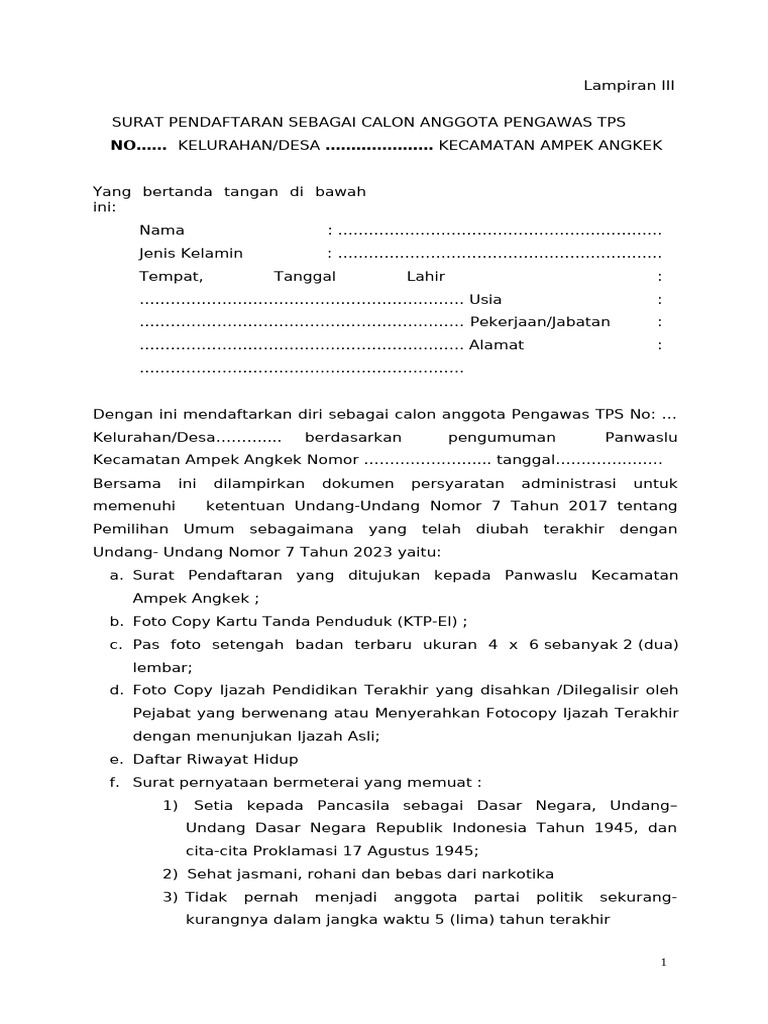 Surat Pendaftaran PTPS PILKADA 2024 | PDF