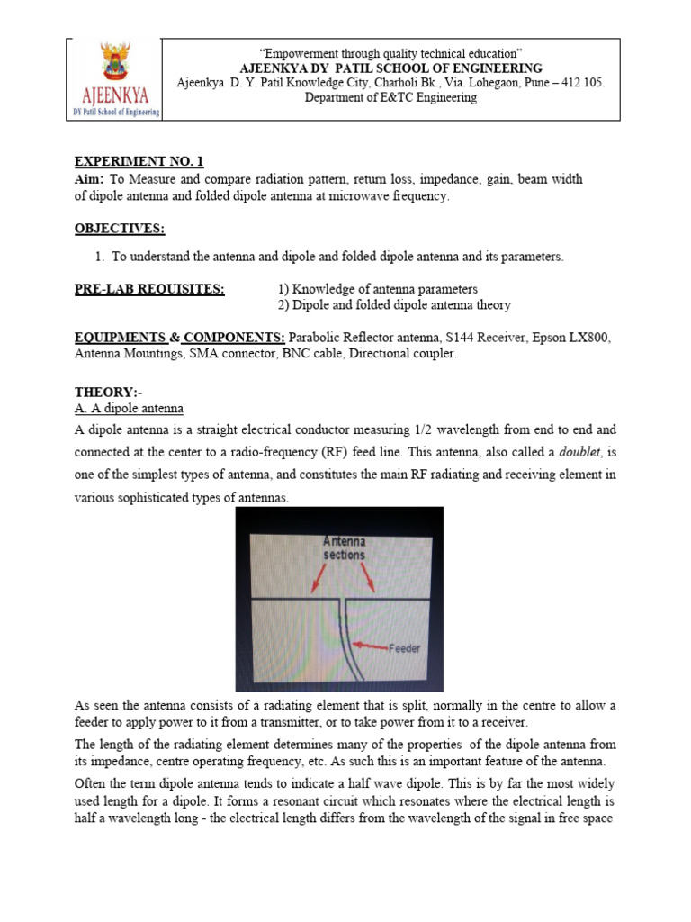 RMT Lab Manual-Exp 1 | PDF | Antenna (Radio) | Telecommunications ...