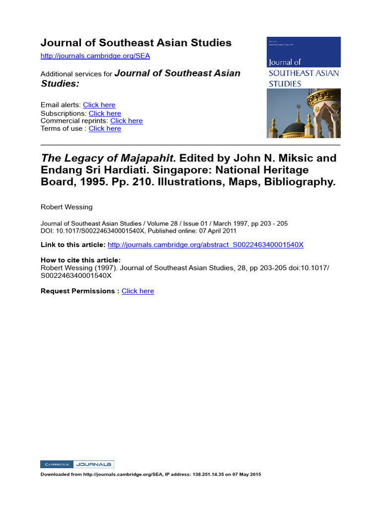Journal of Southeast Asian Studies: The Legacy of Majapahit | PDF