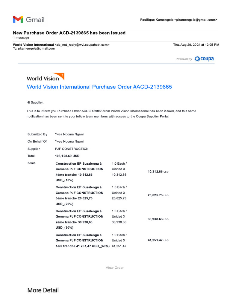 New Purchase Order Acd-2139865 Ep Suzalenga | PDF
