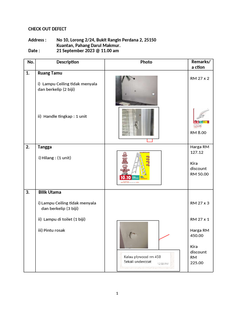 Defect Form 210924 | PDF