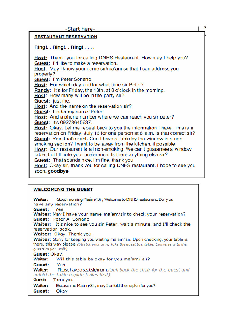 Dialogue-for-Welcoming-Greeting-Guest-and-Taking-Food-Orders | PDF