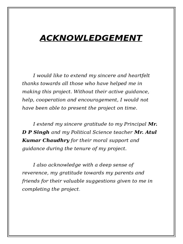 Project Acknowledgement and Thanks | PDF