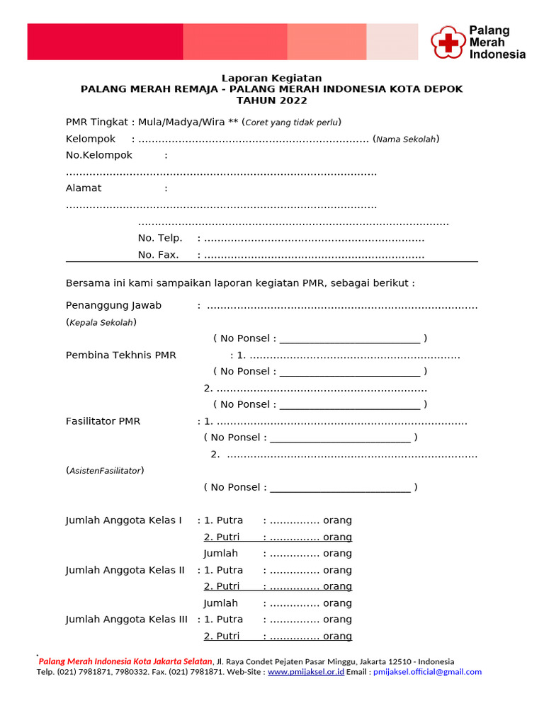 1 Form. Laporan Kegiatan PMR | PDF