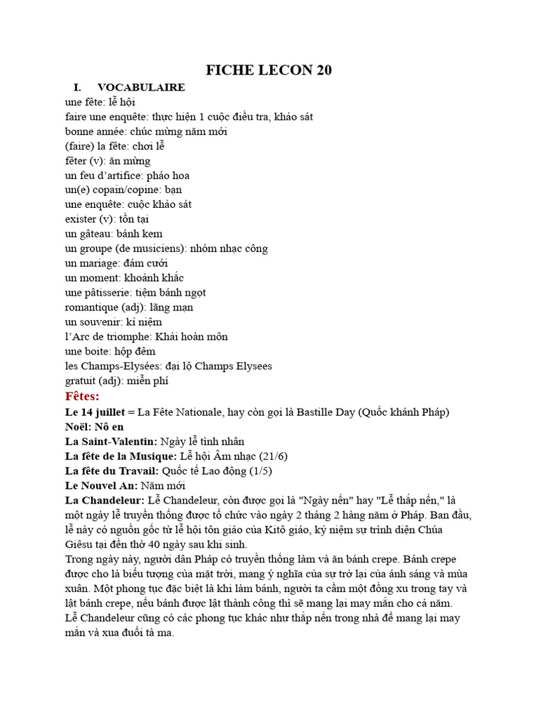 Fiche Lecon 20 | PDF
