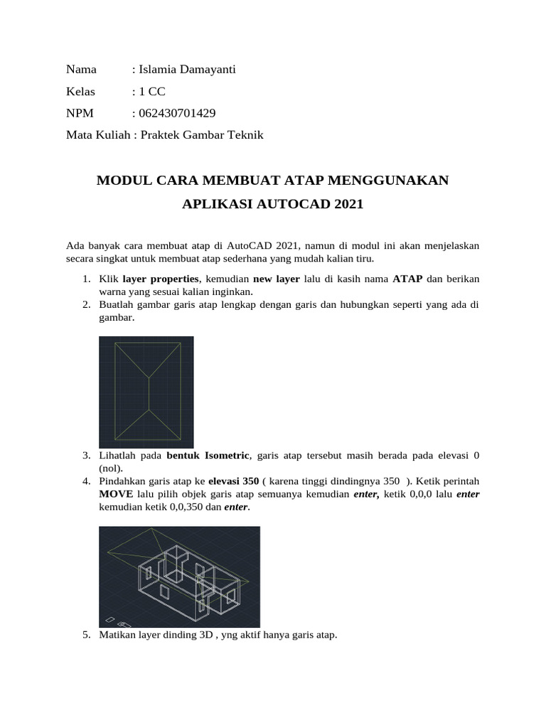 Modul Cara Membuat Atap Menggunakan Aplikasi Autocad 2021 | PDF