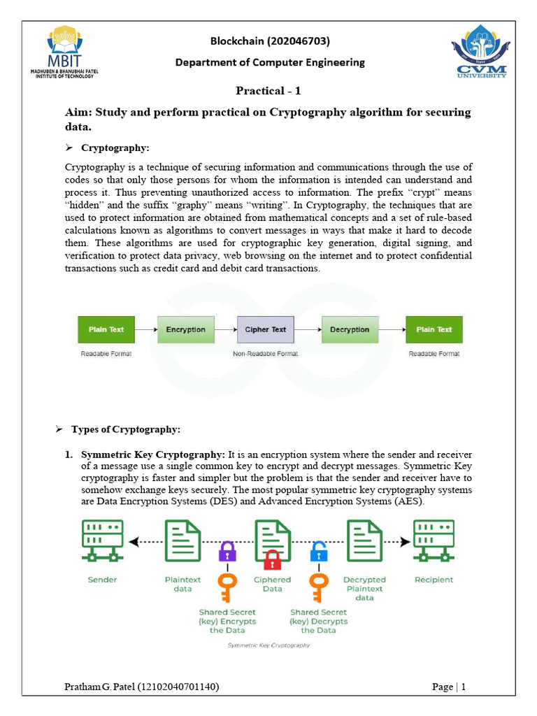Practical - 1 Aim: Study and Perform Practical On Cryptography Algorithm For Securing Data | PDF ...