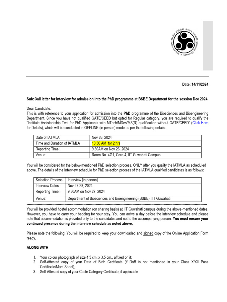 IATMLA-PhD Call Letter | PDF