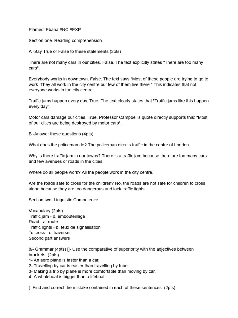 Correction BAC Test N°1 - English Matter A.R.A.B | PDF | Traffic ...