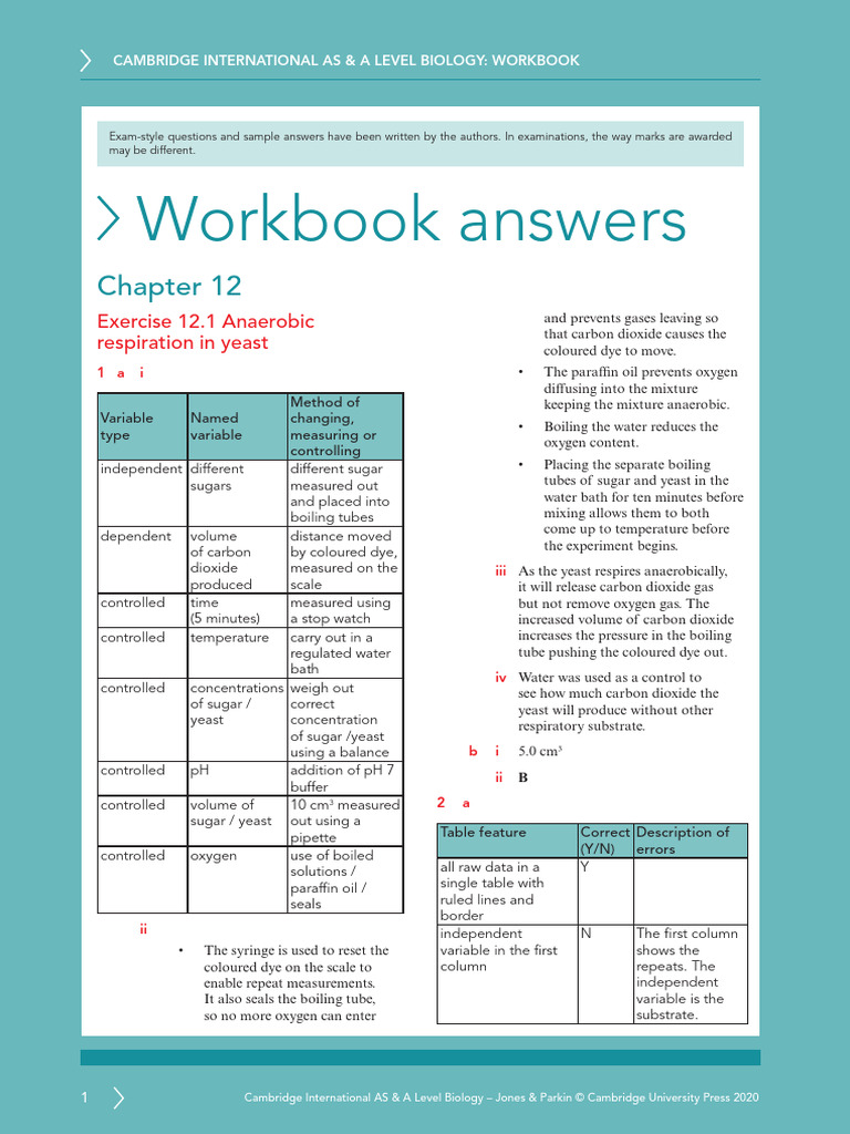 Exercise Answers 12 Asal Biology WB | PDF | Electron Transport Chain ...