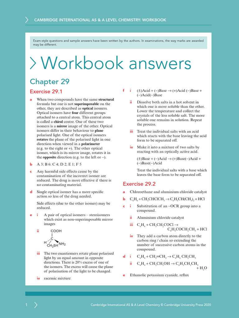 ch29 Answers Asal Chem WB | PDF | Isomer | Chirality (Chemistry)