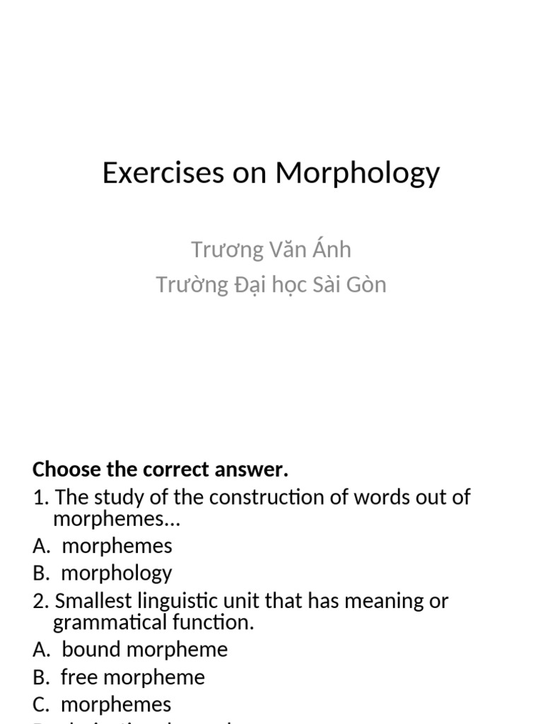 Exercises On Morphology | PDF | Morphology (Linguistics) | Linguistics