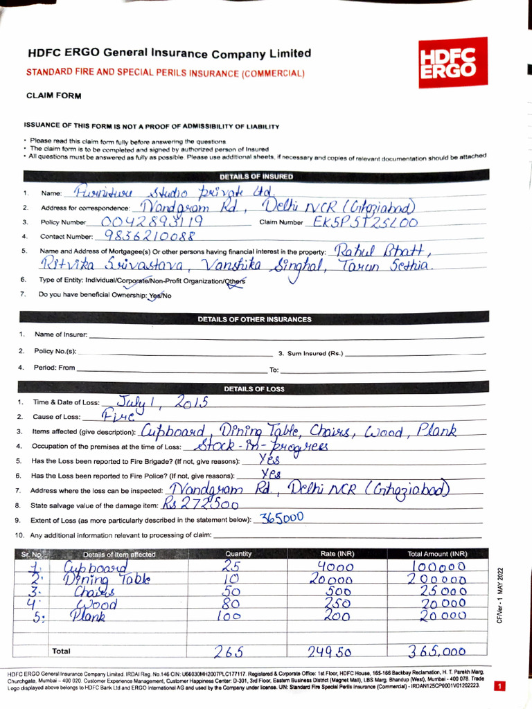 Claim Form(1) | PDF | Insurance | Financial Services