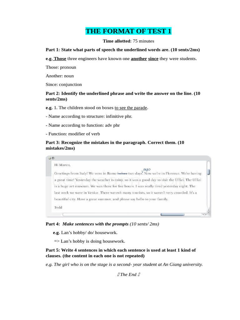 English Grammar Test Guide | PDF
