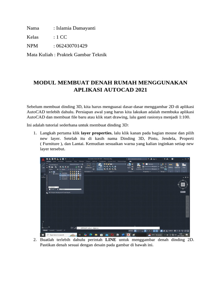 Modul Membuat Denah Rumah Menggunakan Aplikasi Autocad 2021 | PDF