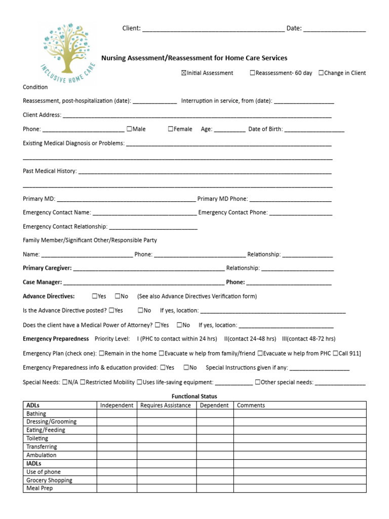 Nursing Assessment- Reassessment for Home Care Services | PDF | Stairs ...