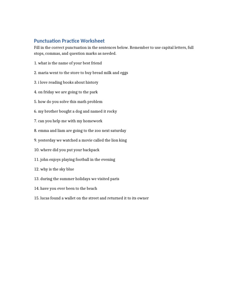 Punctuation Practice Worksheet | PDF