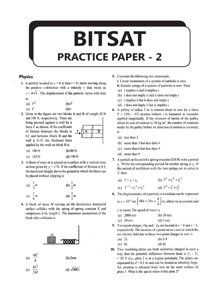BITSAT Practice Paper 2 | PDF