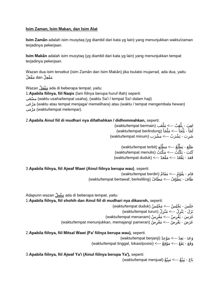 Isim Zaman, Isim Makan, Dan Isim Alat | PDF