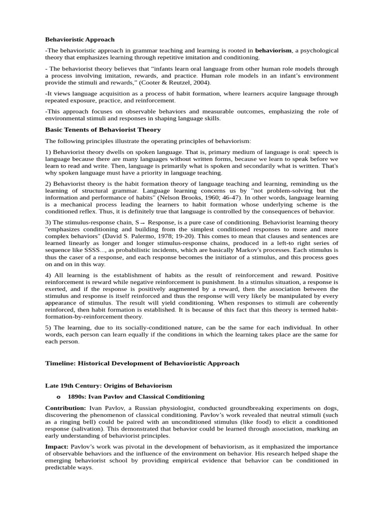 Behavioristic Approach to Language Learning | PDF | Behaviorism ...