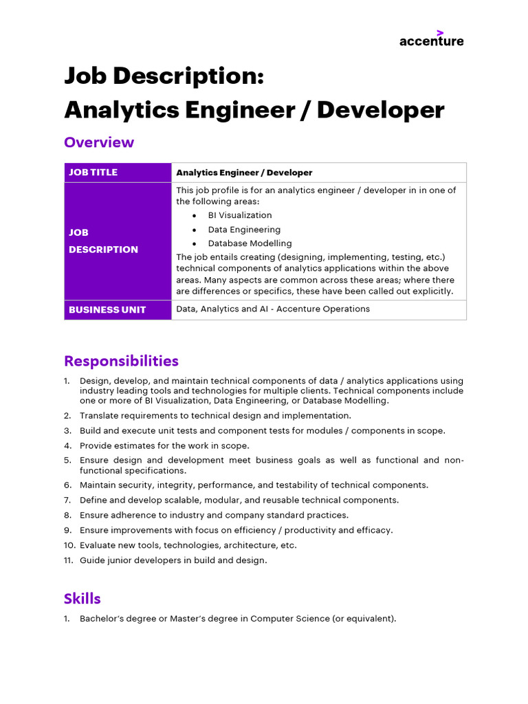 Accenture Ops - Apps - AnalyticsTechRoles JD (3) | PDF | Analytics | Databases