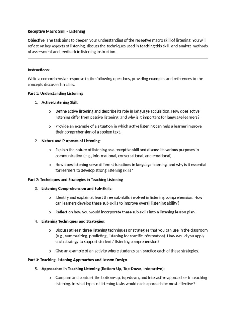 Receptive Macro Skill Listening and Reading | PDF | Reading ...