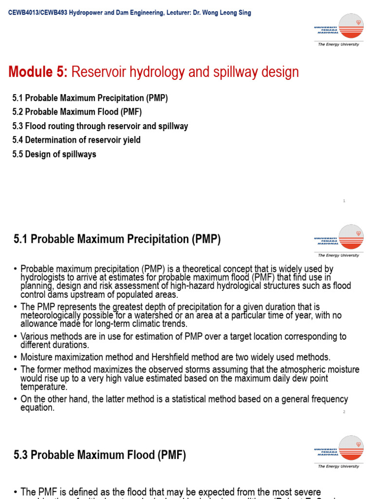 Reservoir Hydrology and Spillway Design | PDF | Spillway | Hydrology