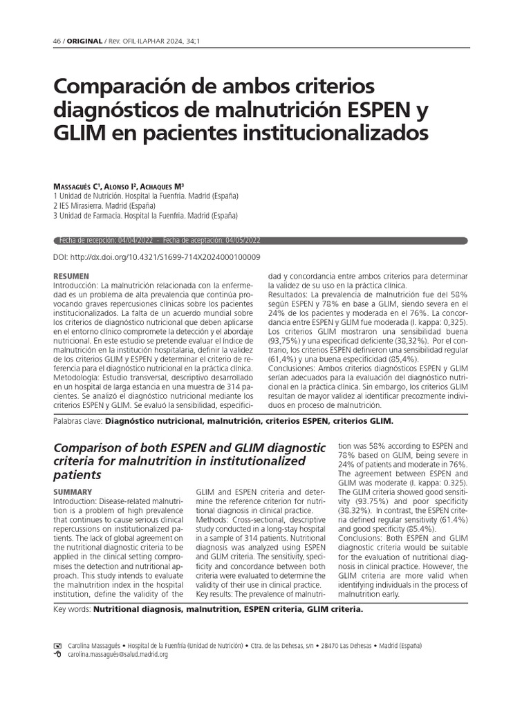 2024 Comparacion Criterios Espen y Glim | PDF | Índice de masa corporal | Glucocorticoides