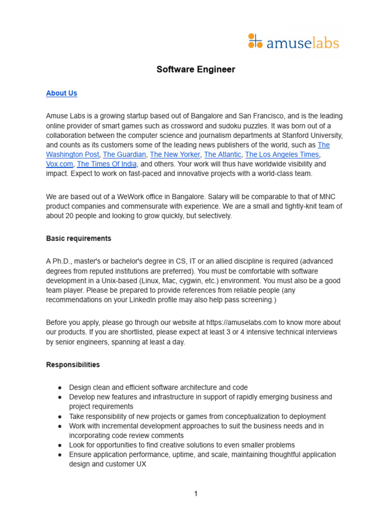 Amuse Labs AL-JD-software-engineer | PDF | World Wide Web | Internet & Web