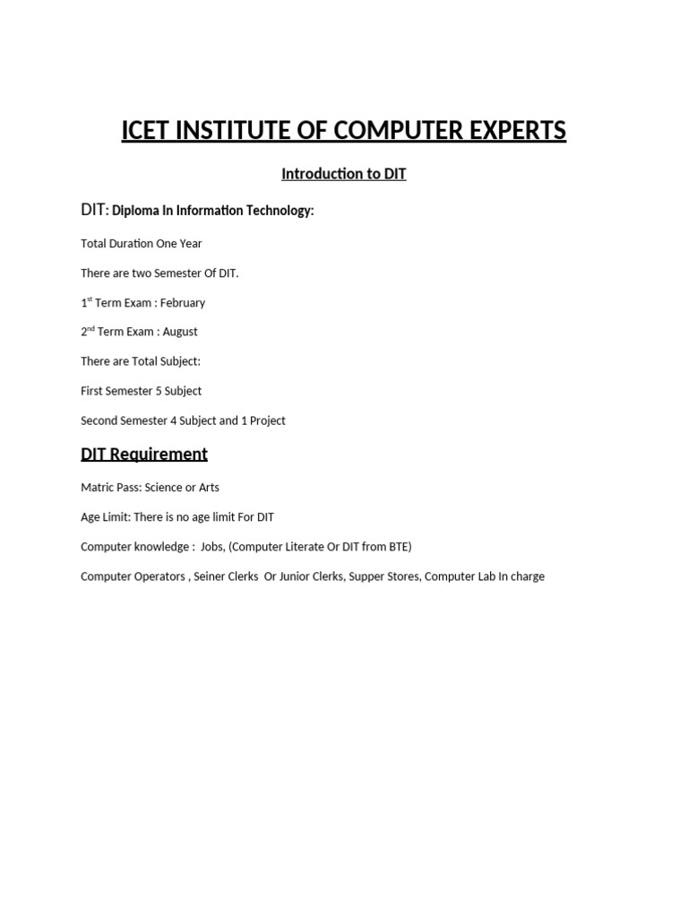 DIT Information | PDF