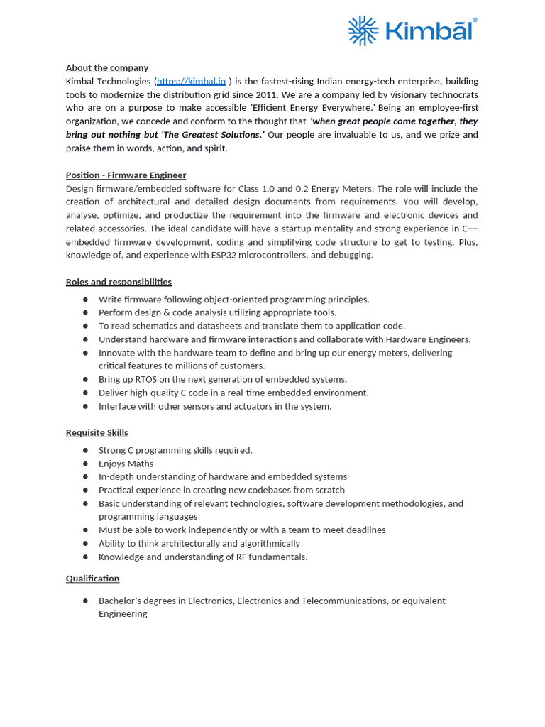 Kimbal JD - Junior Firmware Engineer | PDF